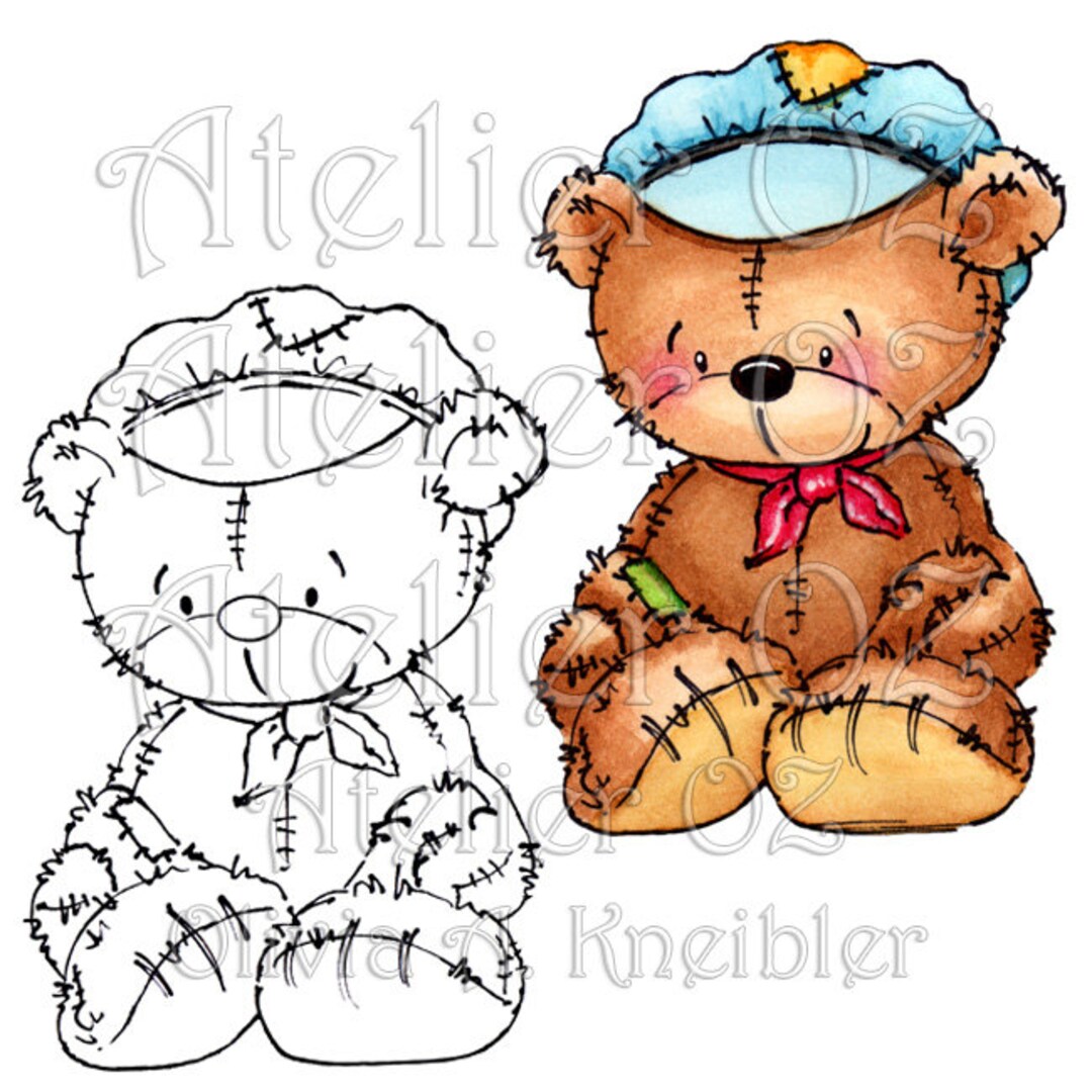 Little Choo Choo Bear Digital Stamp & Hand-painted Version - Personal ...