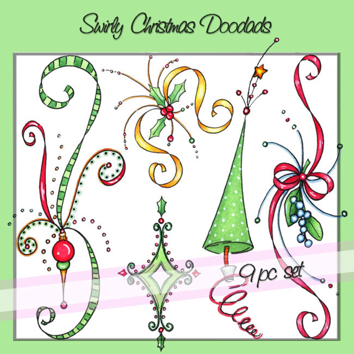 Swirly Christmas Doodads Downloadable Clip Art Personal and | Etsy