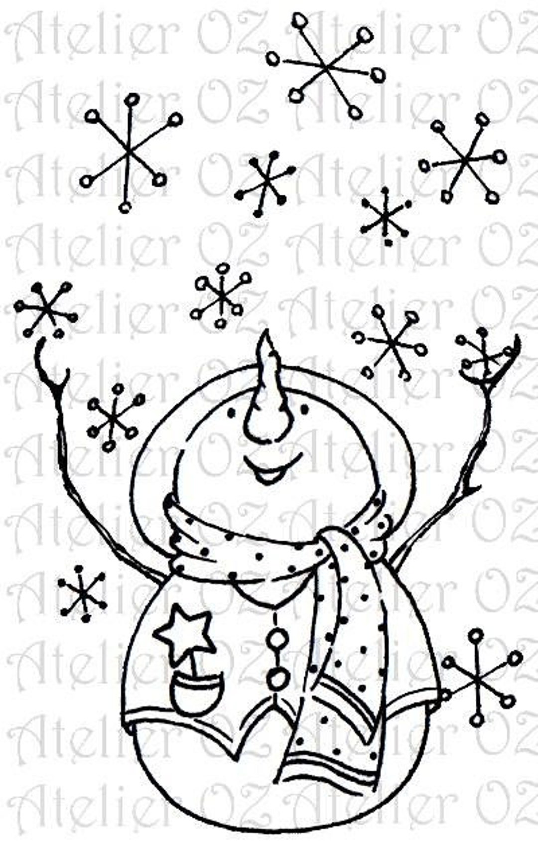 Falling Snow Snowman Digital Stamp and Hand Painted Version - Personal ...