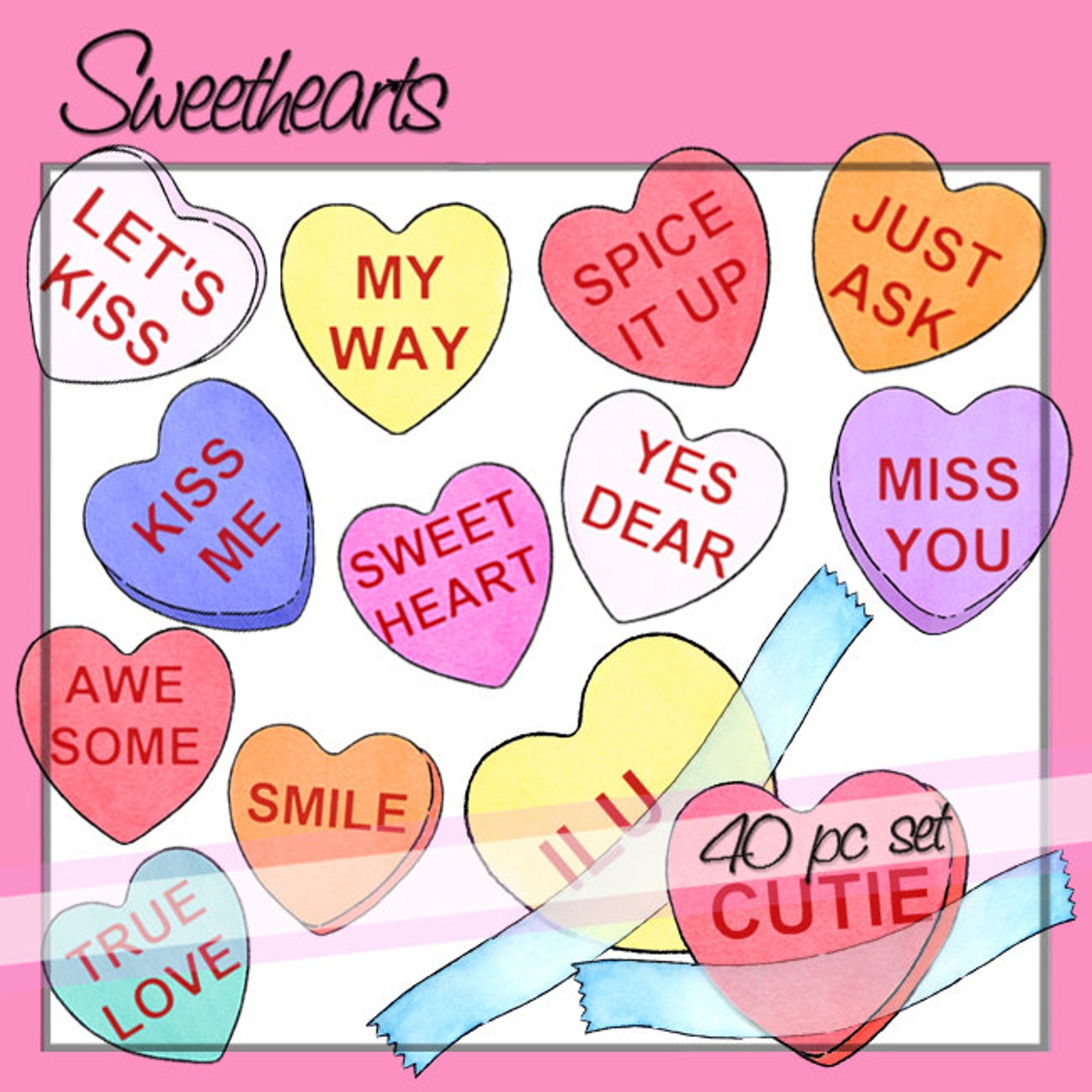Sweethearts Downloadable Clip Art 40 Piece Set Personal and | Etsy