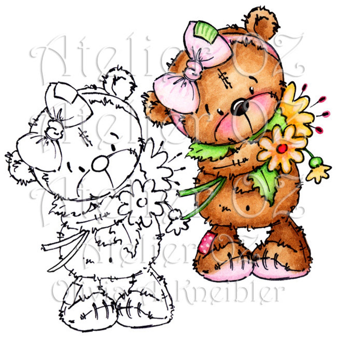 Sweetest Raggedy Bear Digital Stamp and Hand Painted Version, Great for ...