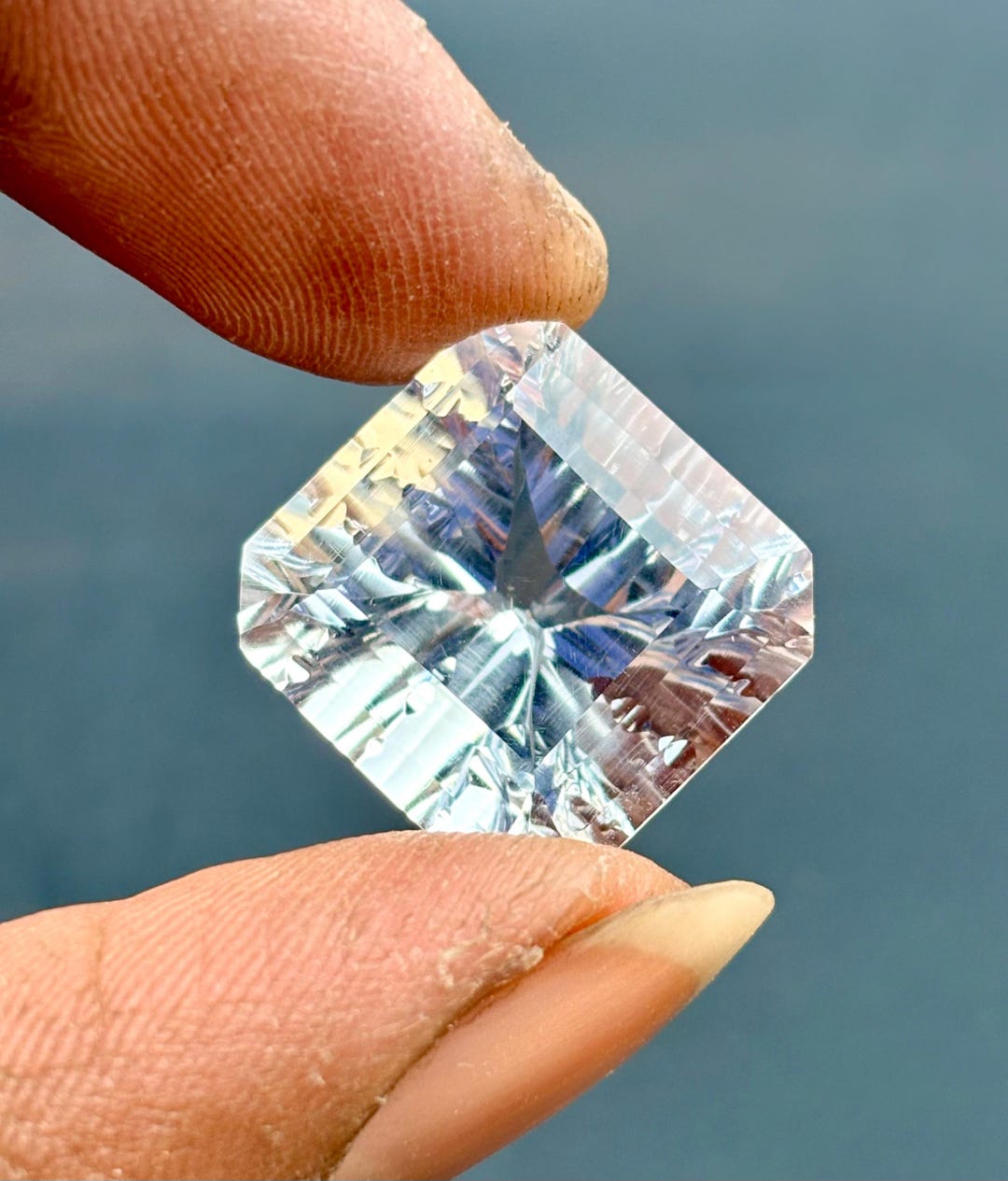 Octagon Cut Crystal Gemstone | 26 Ct Concave Faceted Stone - Etsy