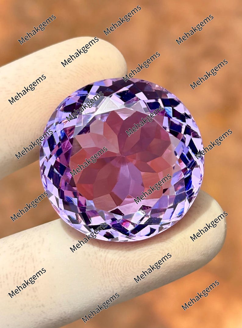 Color Shift Amethyst Loose Gemstone, 85.ct Round Brilliant Cut, Dual ...