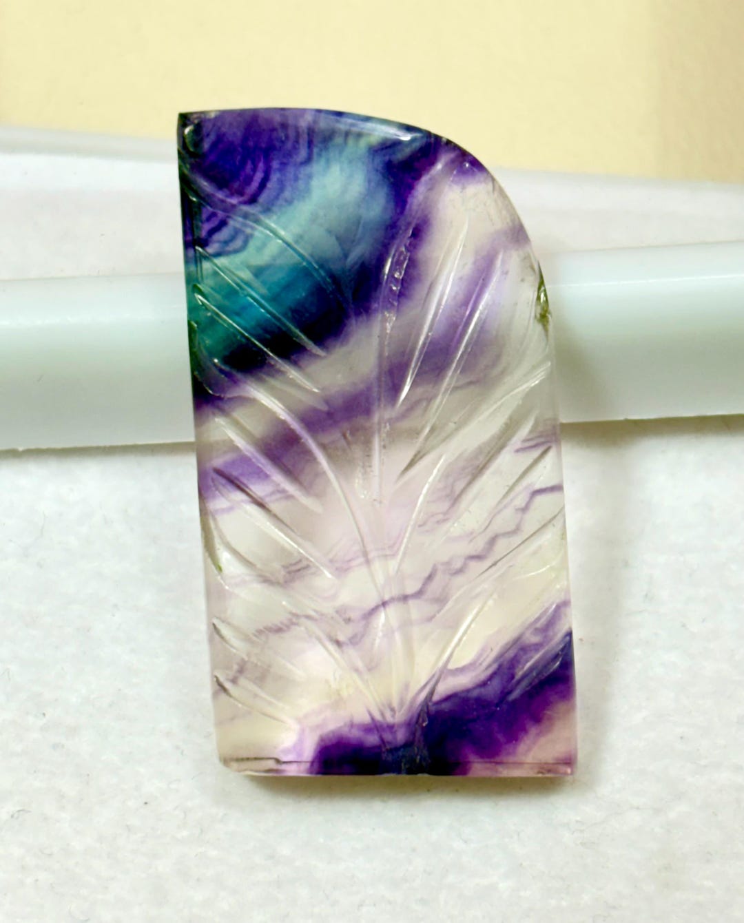 42.ct Carved Rainbow Fluorite Leaf, Purple Fluorite , Statement ...