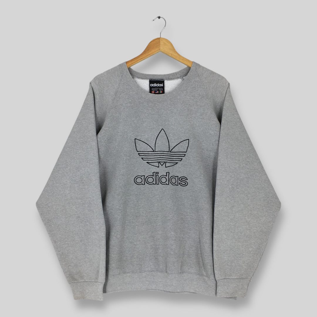 Vintage Adidas Trefoil Gray Sweatshirt Medium 90s Adidas Trefoil ...