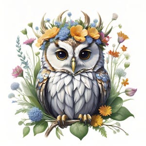 20 Baby Owl Clipart JPG – Cute Floral Owls for Stickers, Prints ...