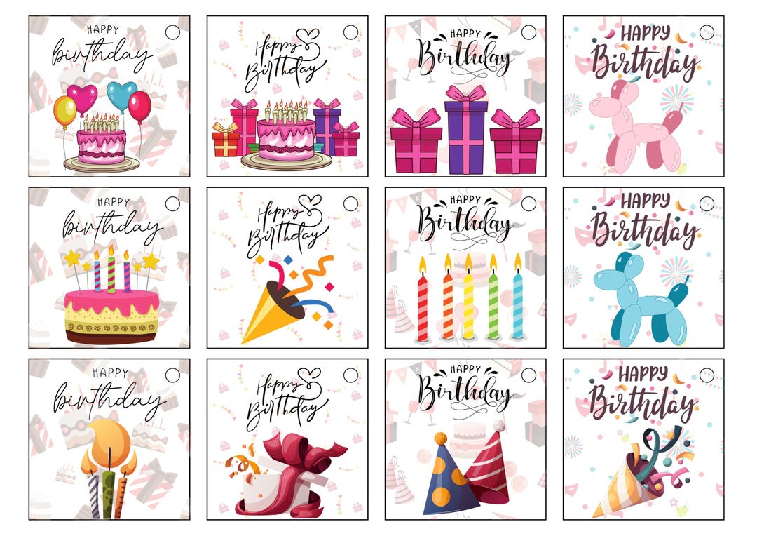 Watercolor Birthday Gift Tags: Printable Colorful Candles (PDF Download ...