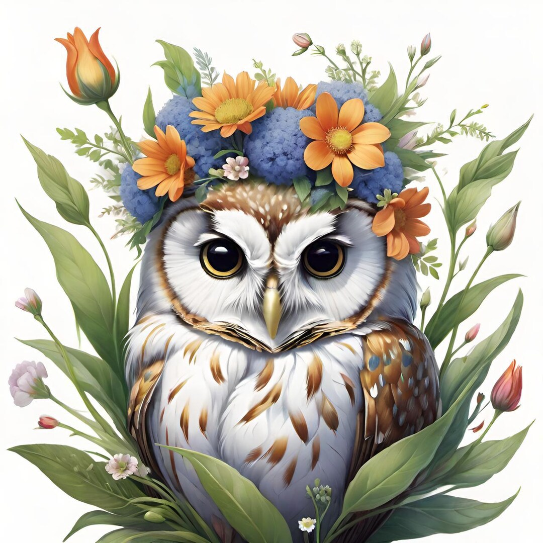20 Baby Owl Clipart JPG – Cute Floral Owls for Stickers, Prints ...