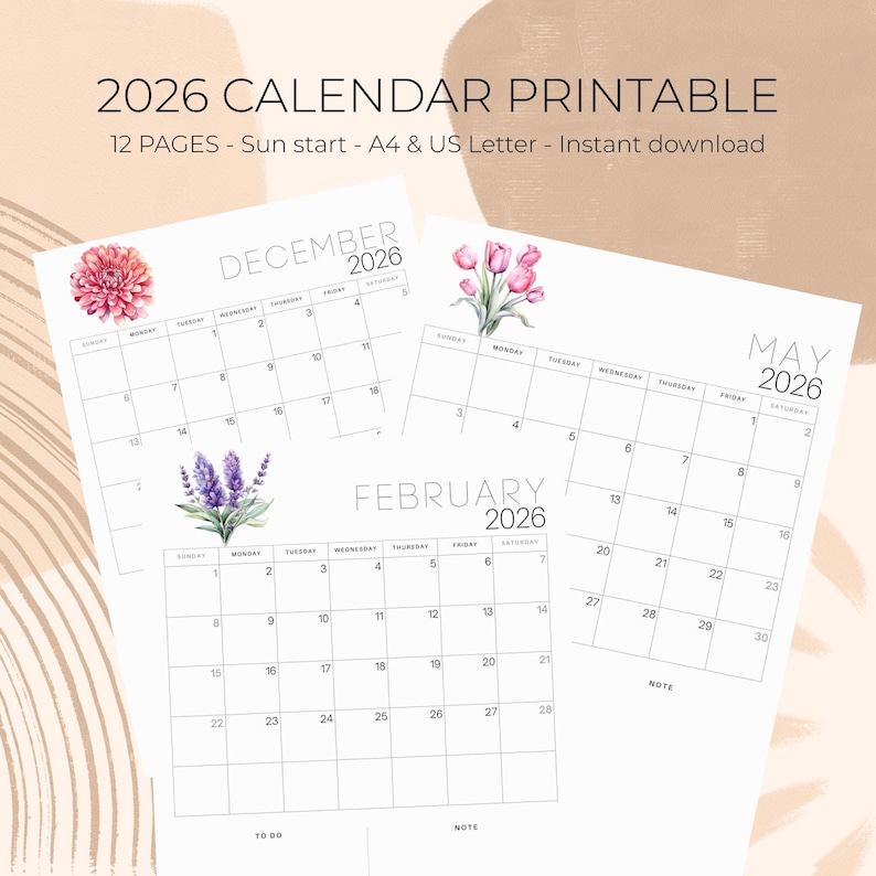 2026 Floral Monthly Calendar Printable: Minimalist Planner (PDF ...