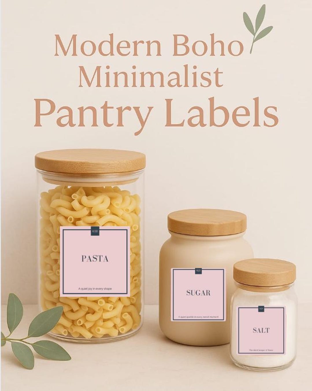 Modern Boho Minimalist Pantry Labels – Pink | 3.15 Inch Editable Grain ...