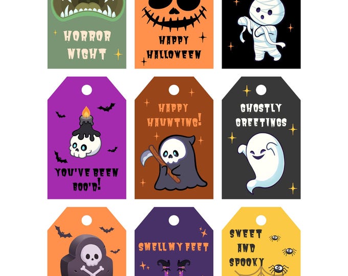 Printable Halloween Gift Tags – Set of 9 Spooky Designs | Instant ...