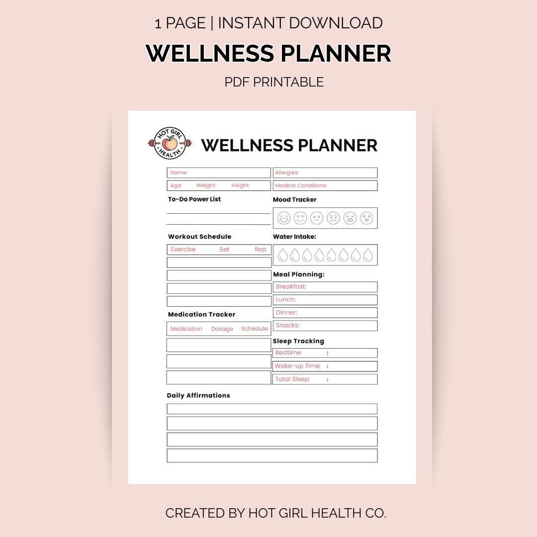 Wellness Planner Printable | Self-care and Habit Tracker PDF | Mental ...