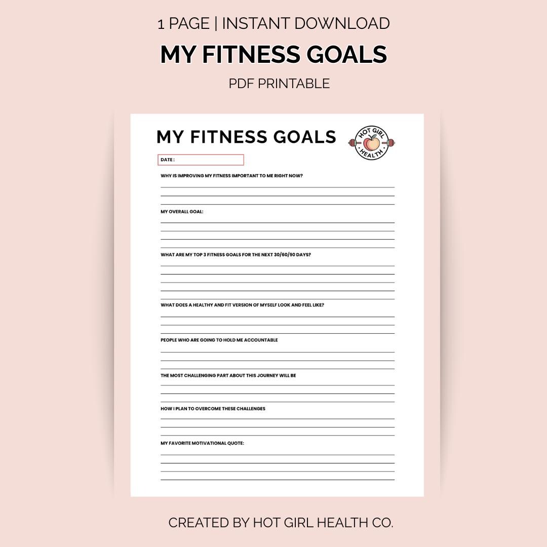 Fitness Goal Worksheet Printable | Daily Health & Wellness Tracker ...