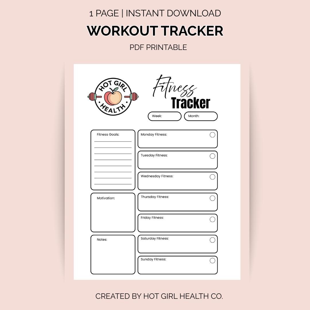 Workout Tracker Printable | Daily Fitness Planner | Exercise Log ...