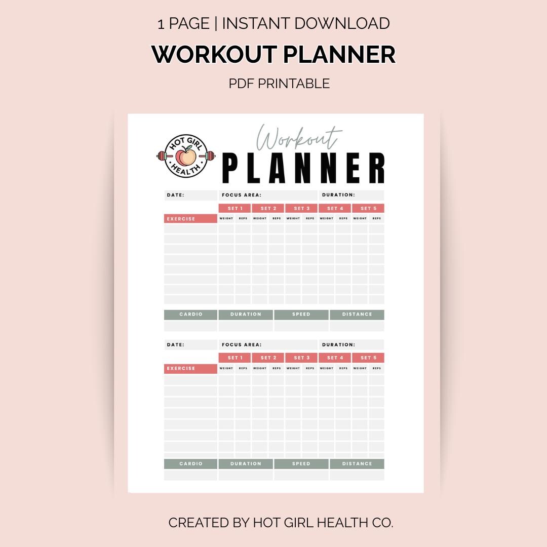 Workout Planner Printable | Daily Fitness Planner | Exercise Log ...