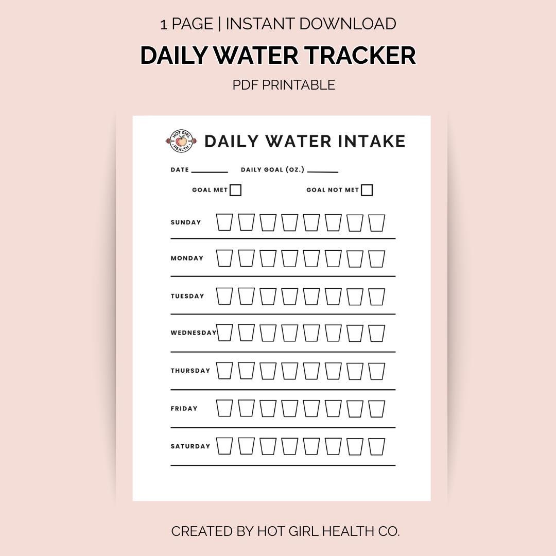 Daily Water Intake Tracker Printable | Hydration Tracker PDF | Wellness ...