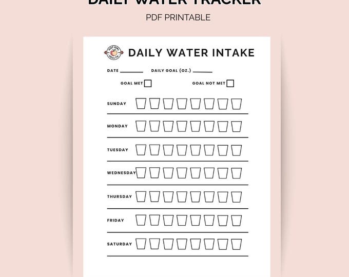 Daily Water Intake Tracker Printable | Hydration Tracker PDF | Wellness ...
