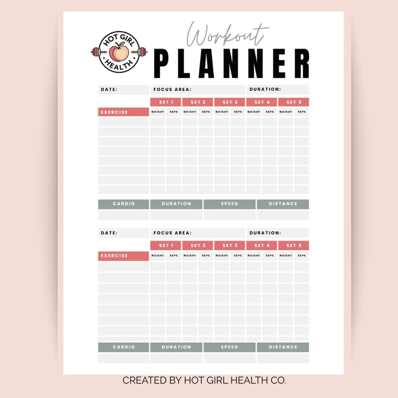 Workout Planner Printable | Daily Fitness Planner | Exercise Log ...