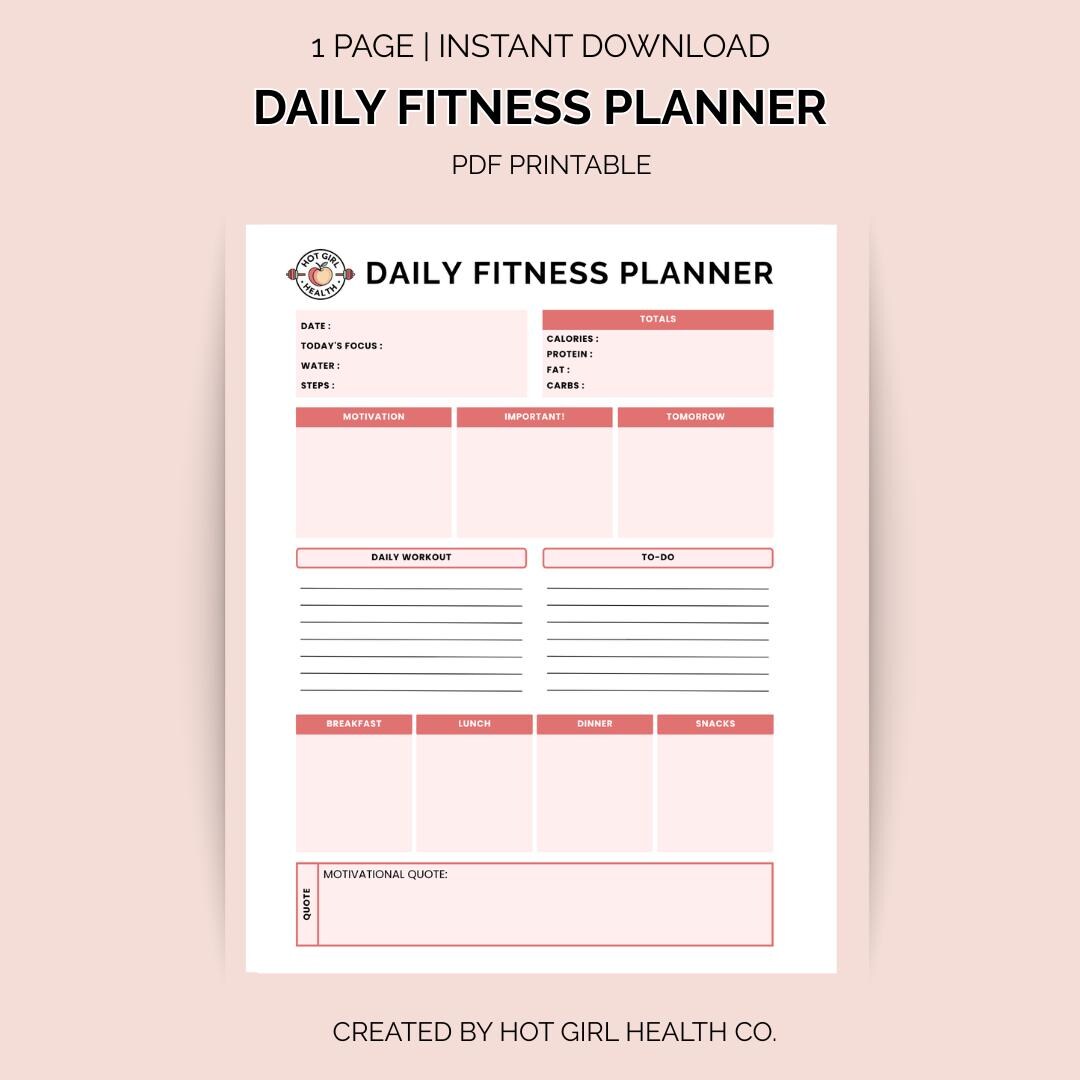 Daily Fitness Planner Printable | Daily Fitness Planner PDF | Exercise ...
