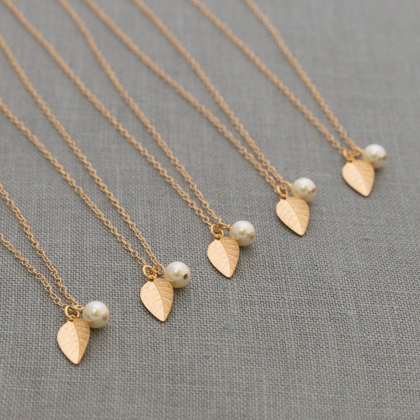 Fall Leaf Necklace Set of 7 Gold Bridesmaid Jewelry Pearl & - Etsy