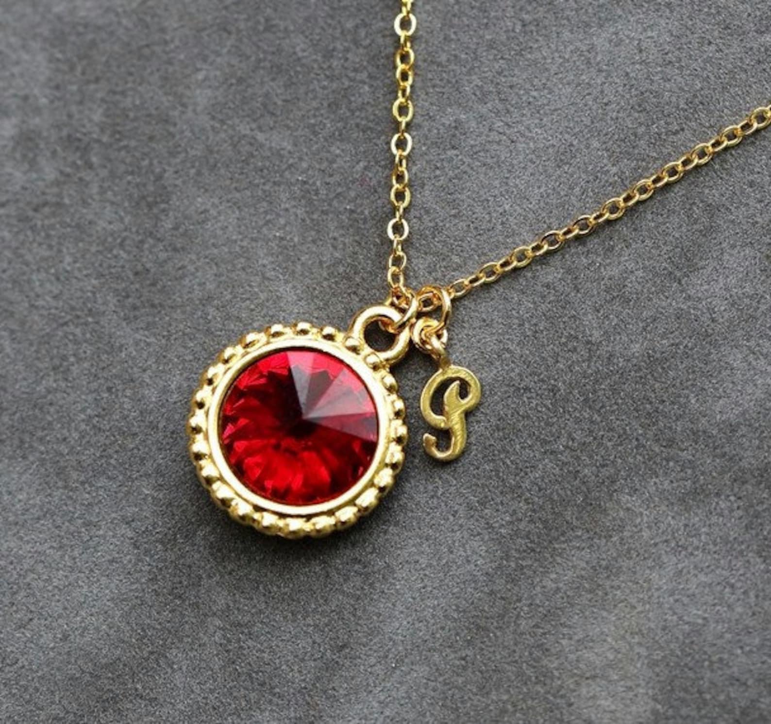 July Birthstone Necklace, Personalized Initial Jewelry, Gold New Mom ...