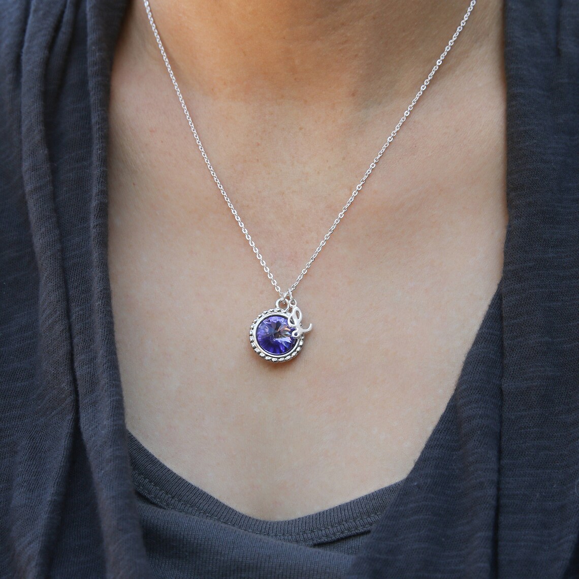 June Birthstone Necklace Personalized Initial Jewelry - Etsy