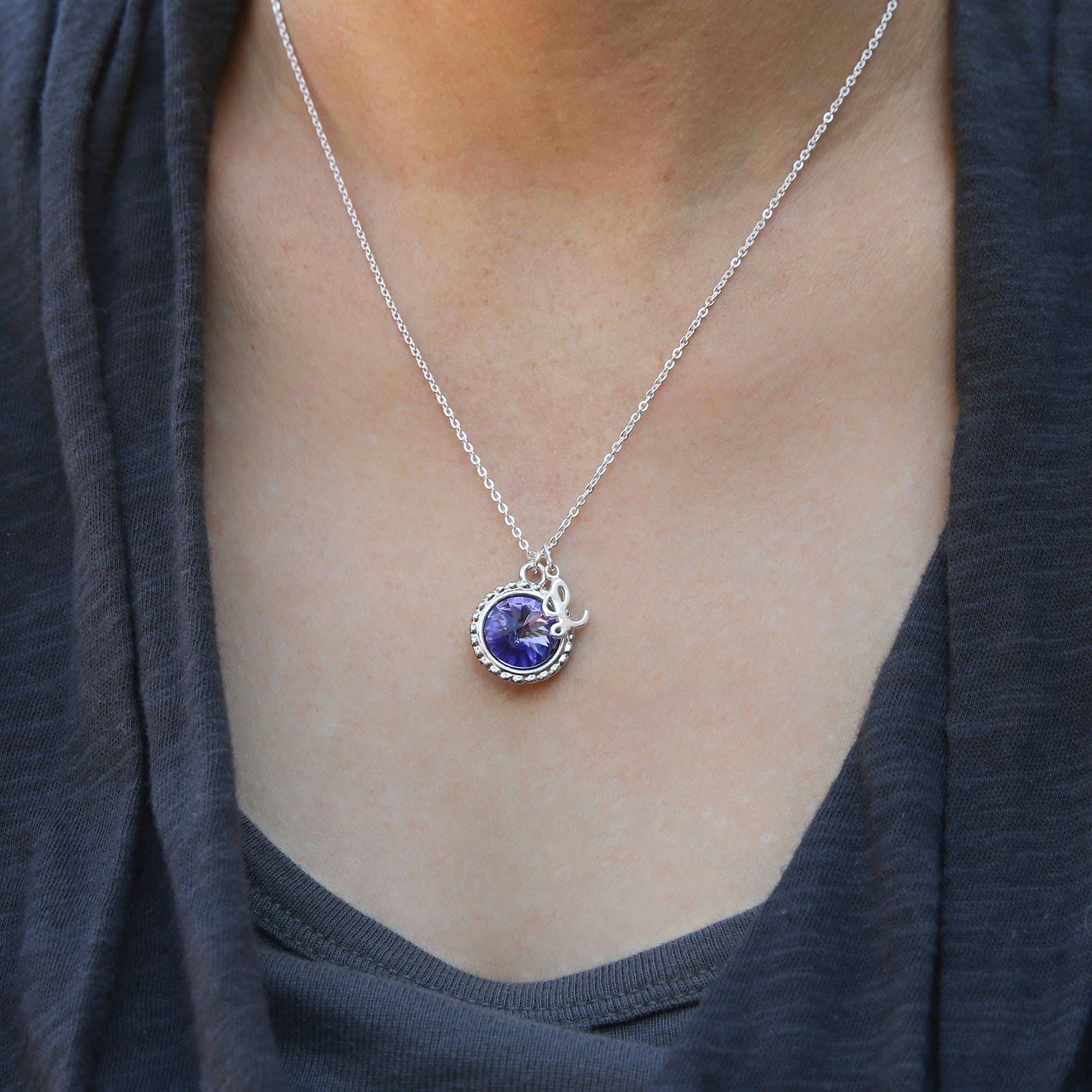 June Birthstone Necklace, Personalized Initial Jewelry, Alexandrite ...