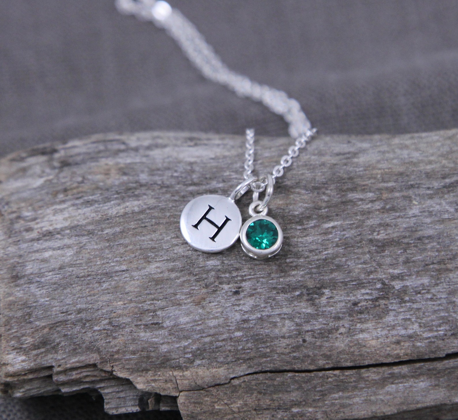 Emerald Necklace May Birthstone Jewelry Mothers Initial | Etsy