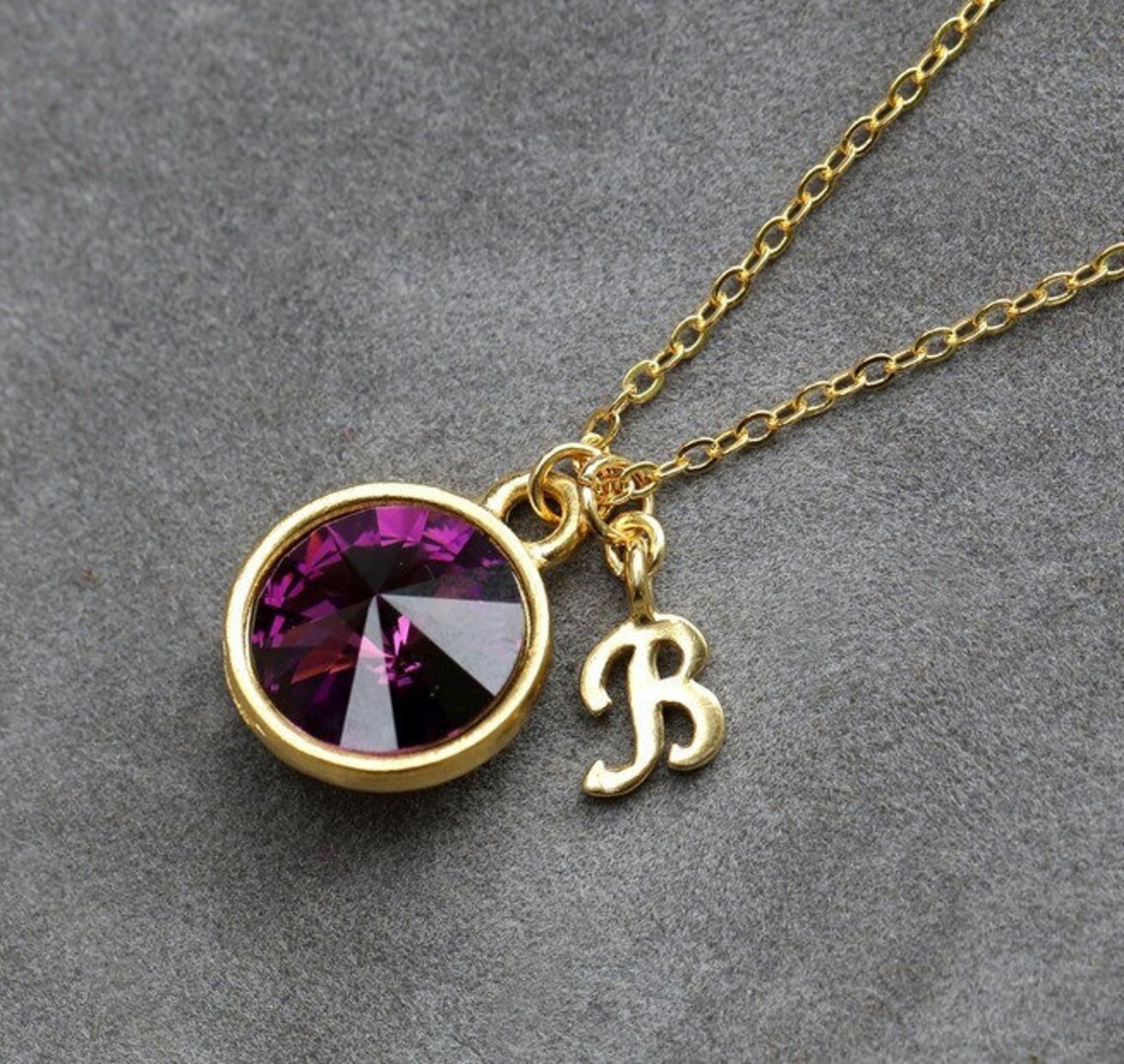 February Birthstone Jewelry, Personalized Initial Necklace, Amethyst ...