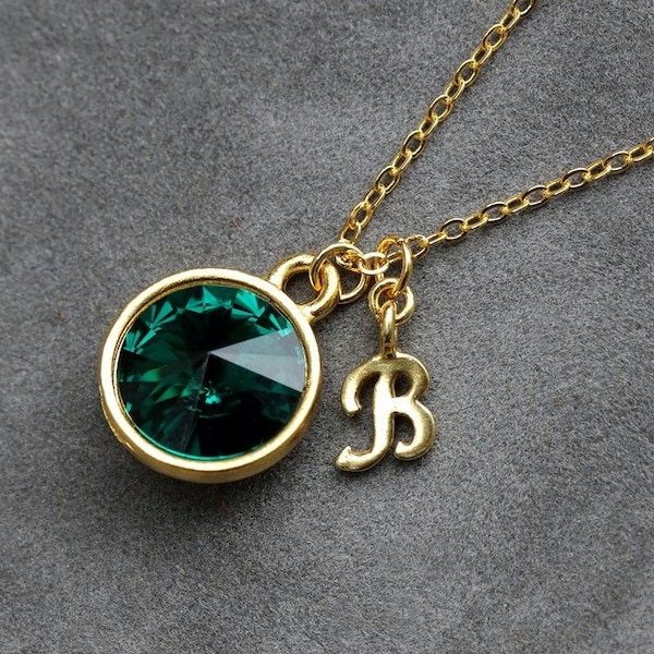 Gold Emerald Letter Necklace - Etsy