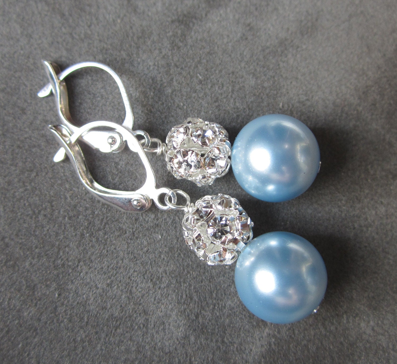 Light Blue Pearl Necklace, Pale Blue Bridesmaid Jewelry, Rhinestone ...