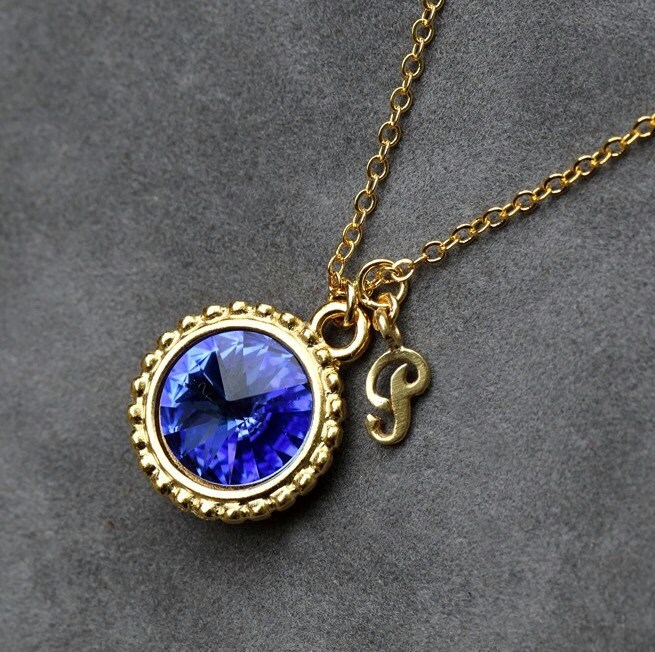September Birthstone Necklace, Personalized Initial Jewelry, Gold New ...