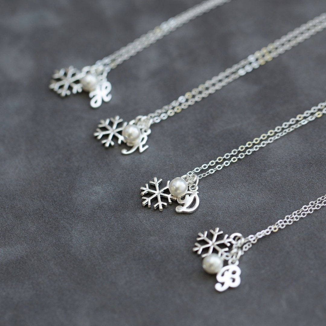 Sterling Silver Snowflake Necklace Set of 4, Winter Bridesmaid Necklace ...