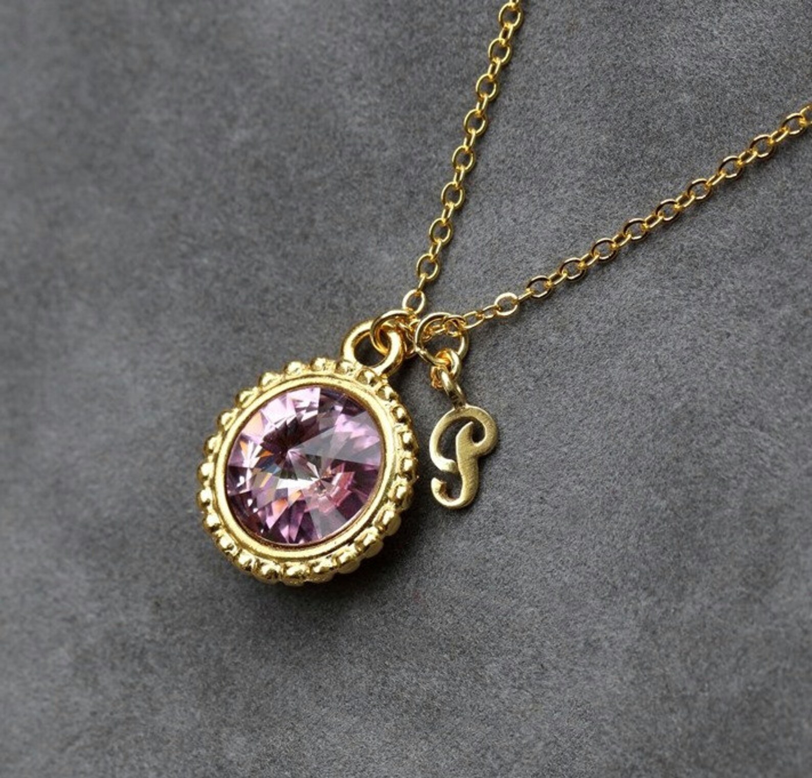 June Birthstone Necklace, Gold Initial Jewelry, New Mother, Bridesmaid ...