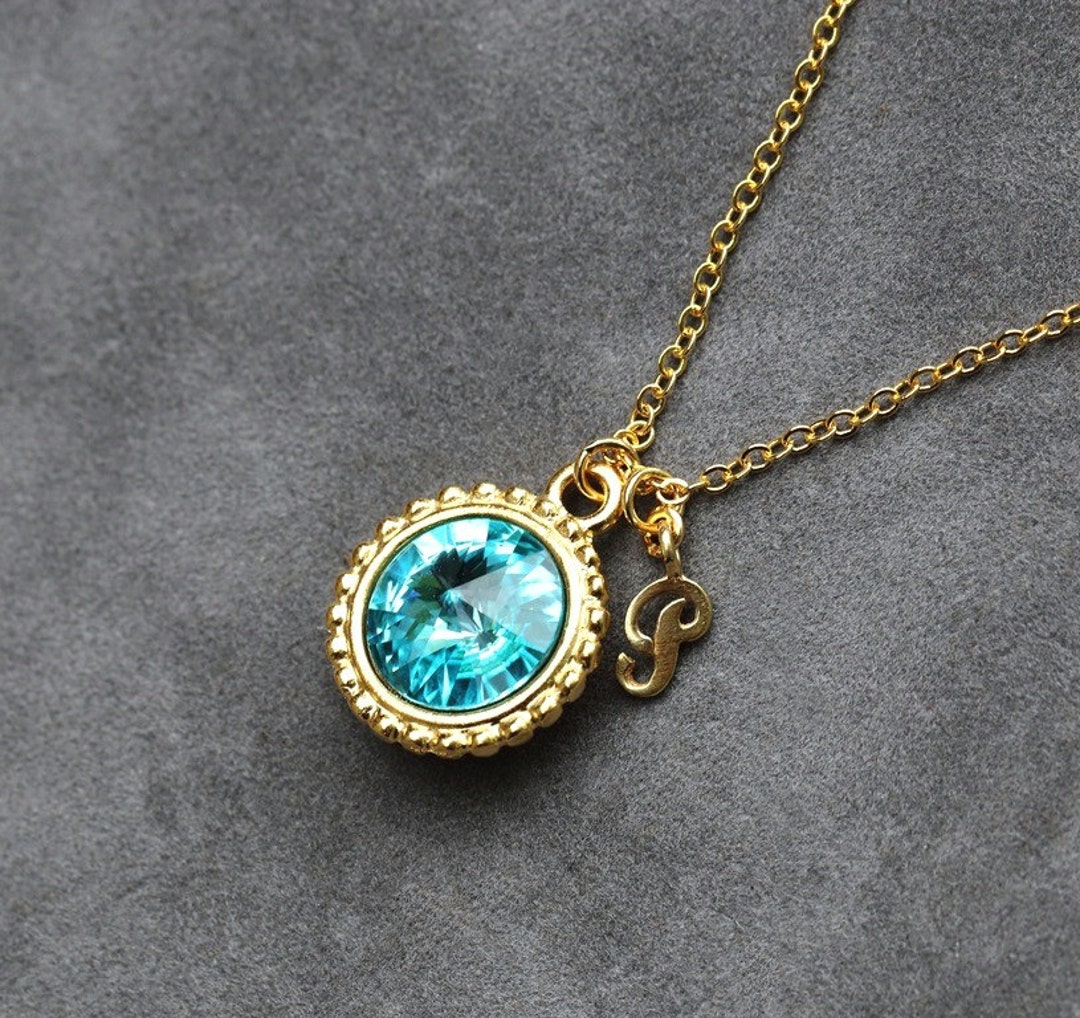 December Birthstone Necklace, Personalized Initial Jewelry, Gold New ...