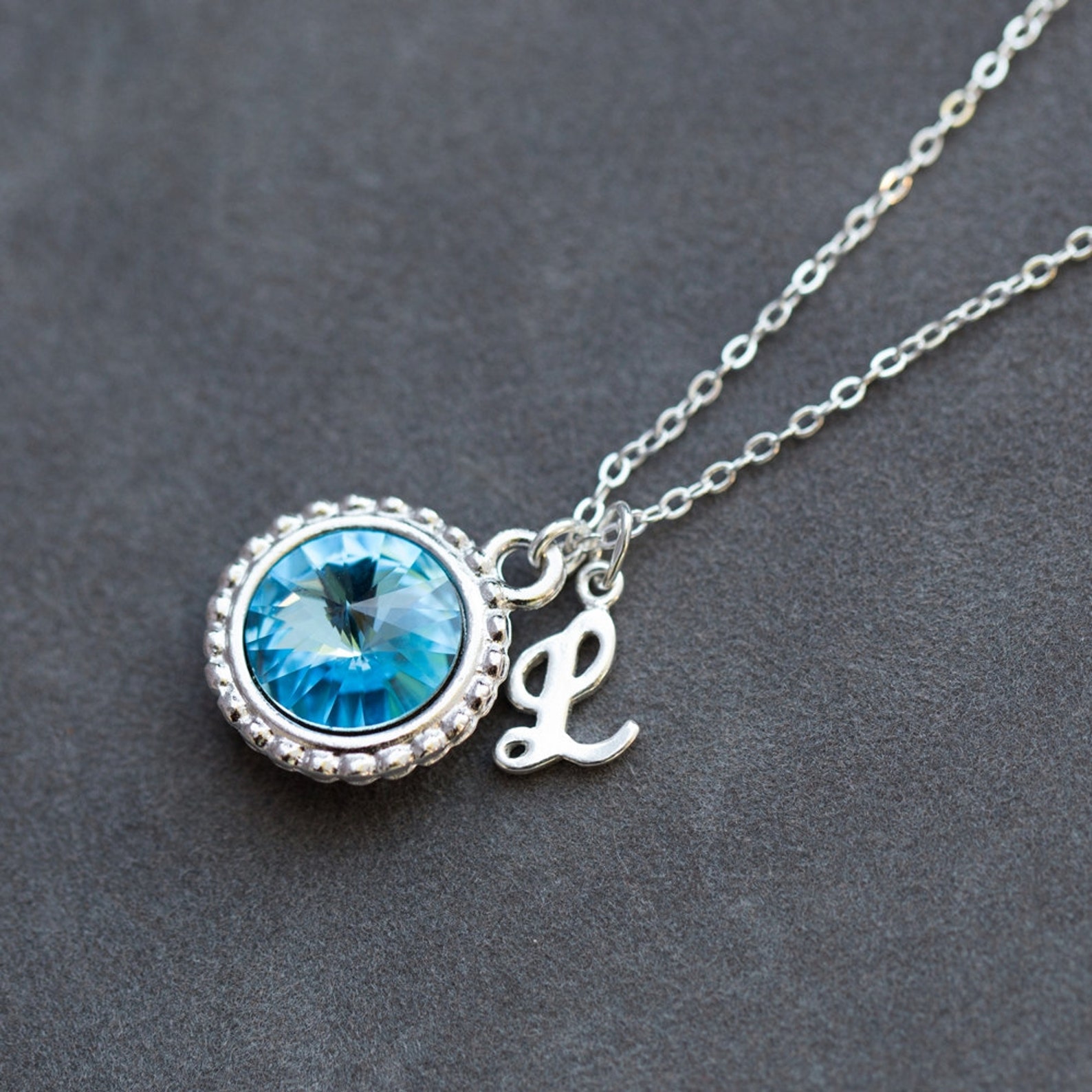 March Birthstone Necklace Personalized Initial Jewelry - Etsy