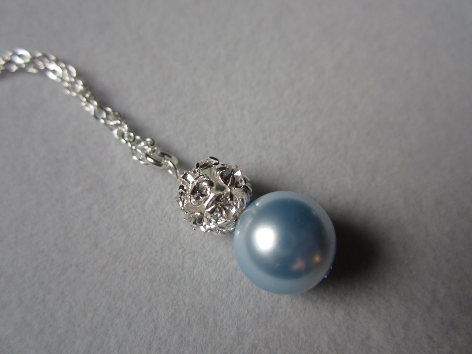 Light Blue Pearl Necklace, Pale Blue Bridesmaid Jewelry, Rhinestone ...