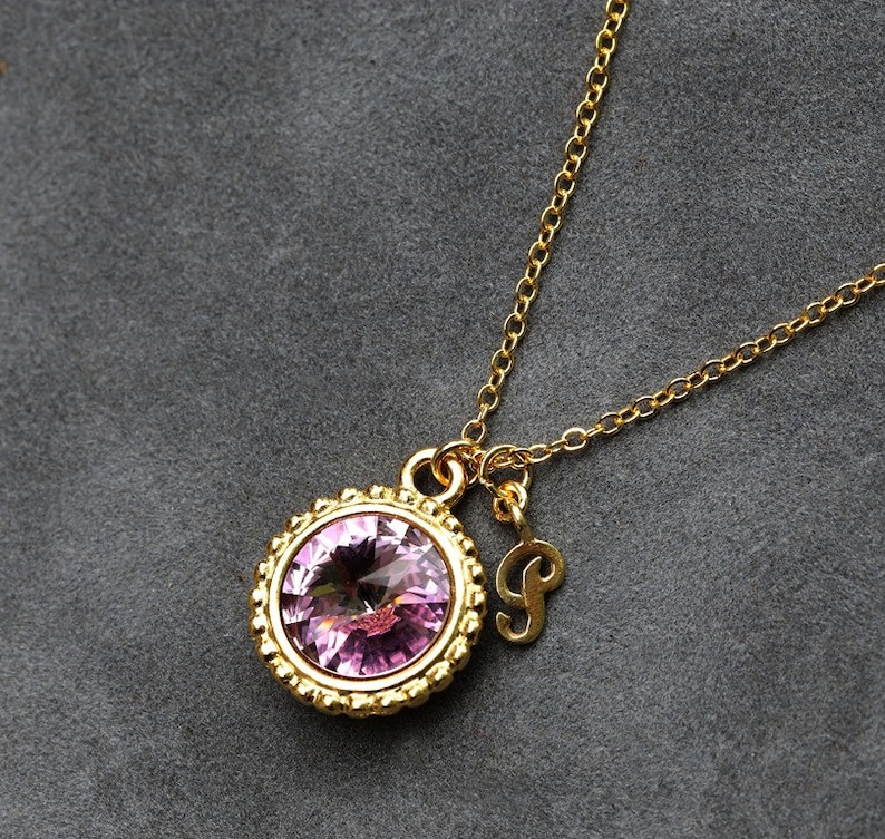 June Birthstone Necklace, Gold Initial Jewelry, New Mother, Bridesmaid ...