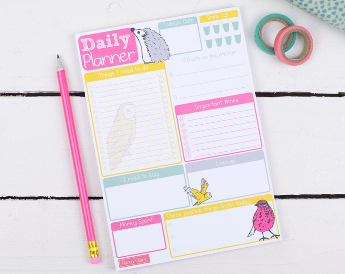 Daily Planner Notepad - Cute Hand Drawn Woodland Illustrated - to Do ...