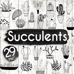 Succulent Clipart - Hand Drawn Cactus Clipart - Potted Cactus Art ...