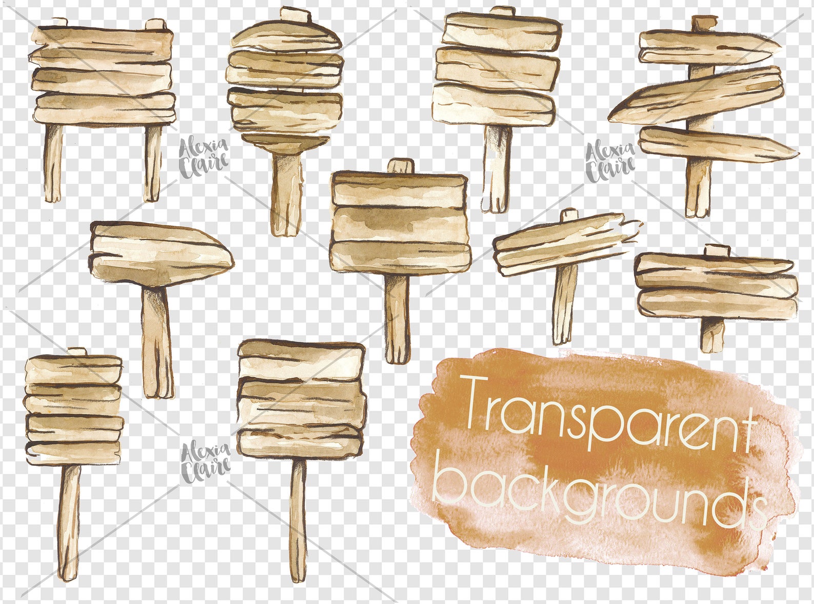 Autumn Wooden Signs Clipart Clip Art Watercolour signs | Etsy