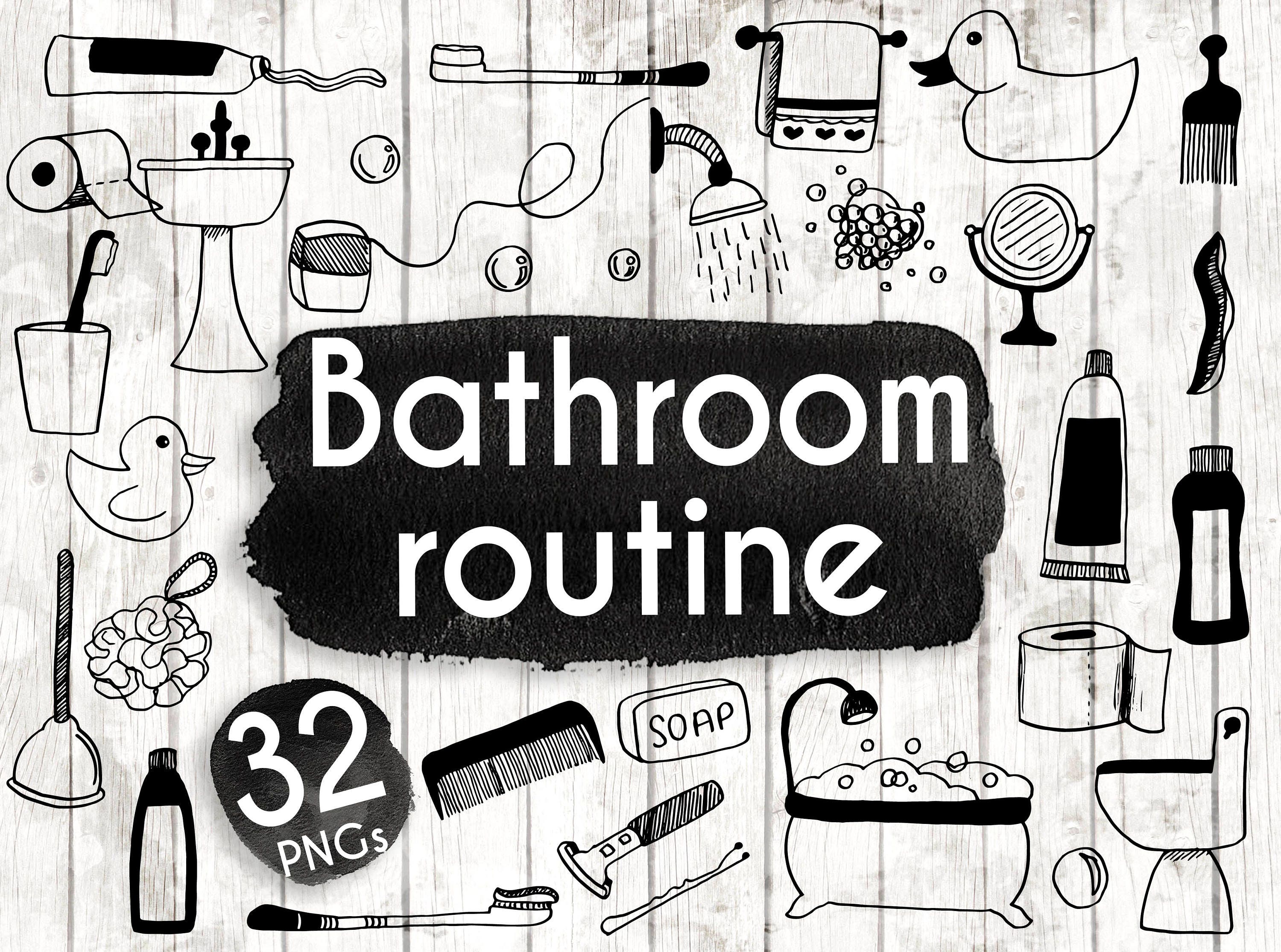 Bathroom Clipart Hand Drawn Bathroom Routine Clipart | Etsy