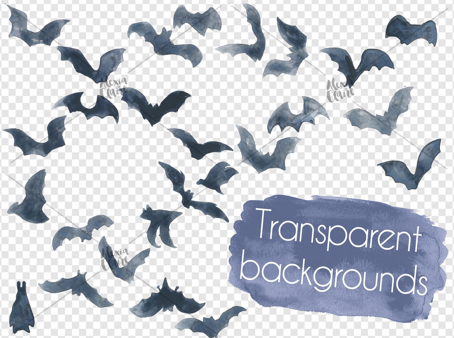 Halloween Black Bats Clipart Watercolour Bats Planner | Etsy