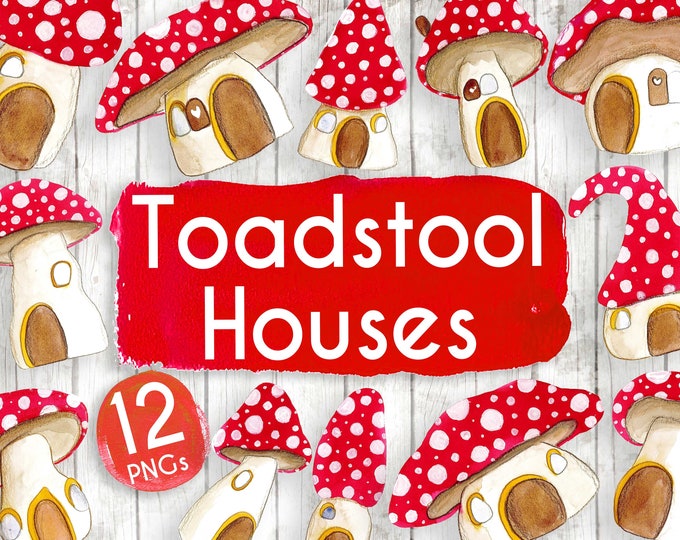 Toadstool House Clipart - Jpgs - Fantasy House Watercolor Clipart ...