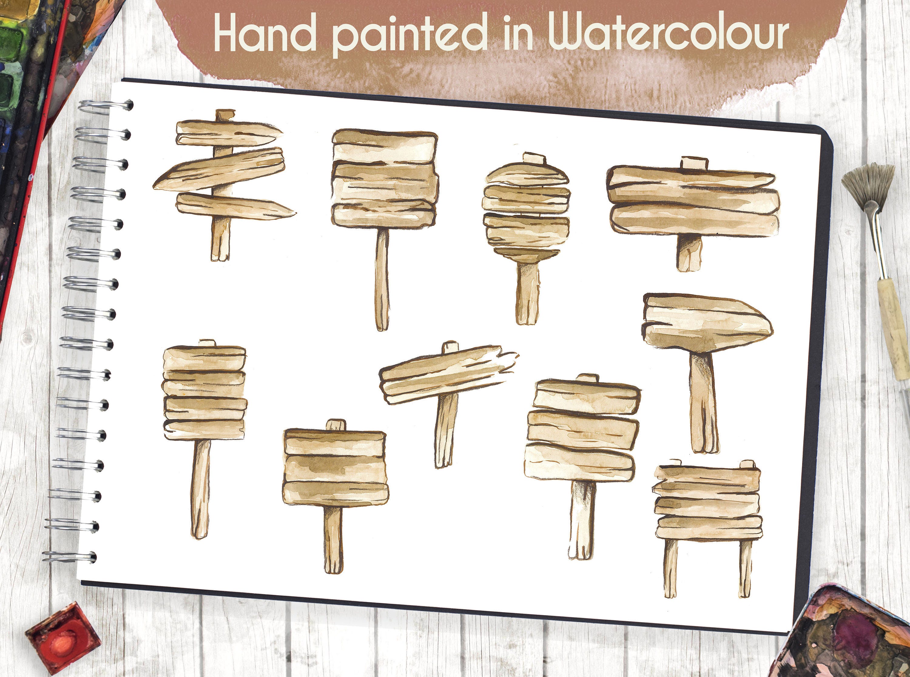 Autumn Wooden Signs Clipart Clip Art Watercolour signs | Etsy