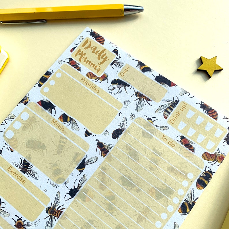Bees Daily Planner Notepad - Daily to Do List British Bee Illustrated ...