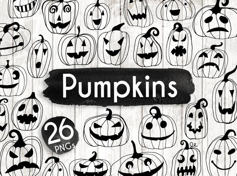 Halloween Pumpkin Clipart Hand Drawn Halloween Clip Art - Etsy