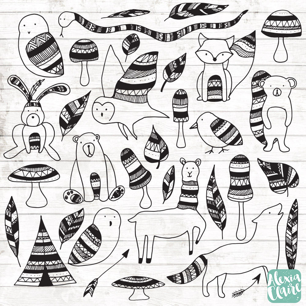 Tribal Animals Clipart Hand Drawn Animals Clipart Vector - Etsy UK