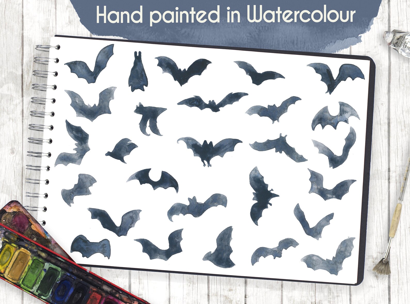 Halloween Black Bats Clipart - Watercolour Bats - Planner Digital Clip ...