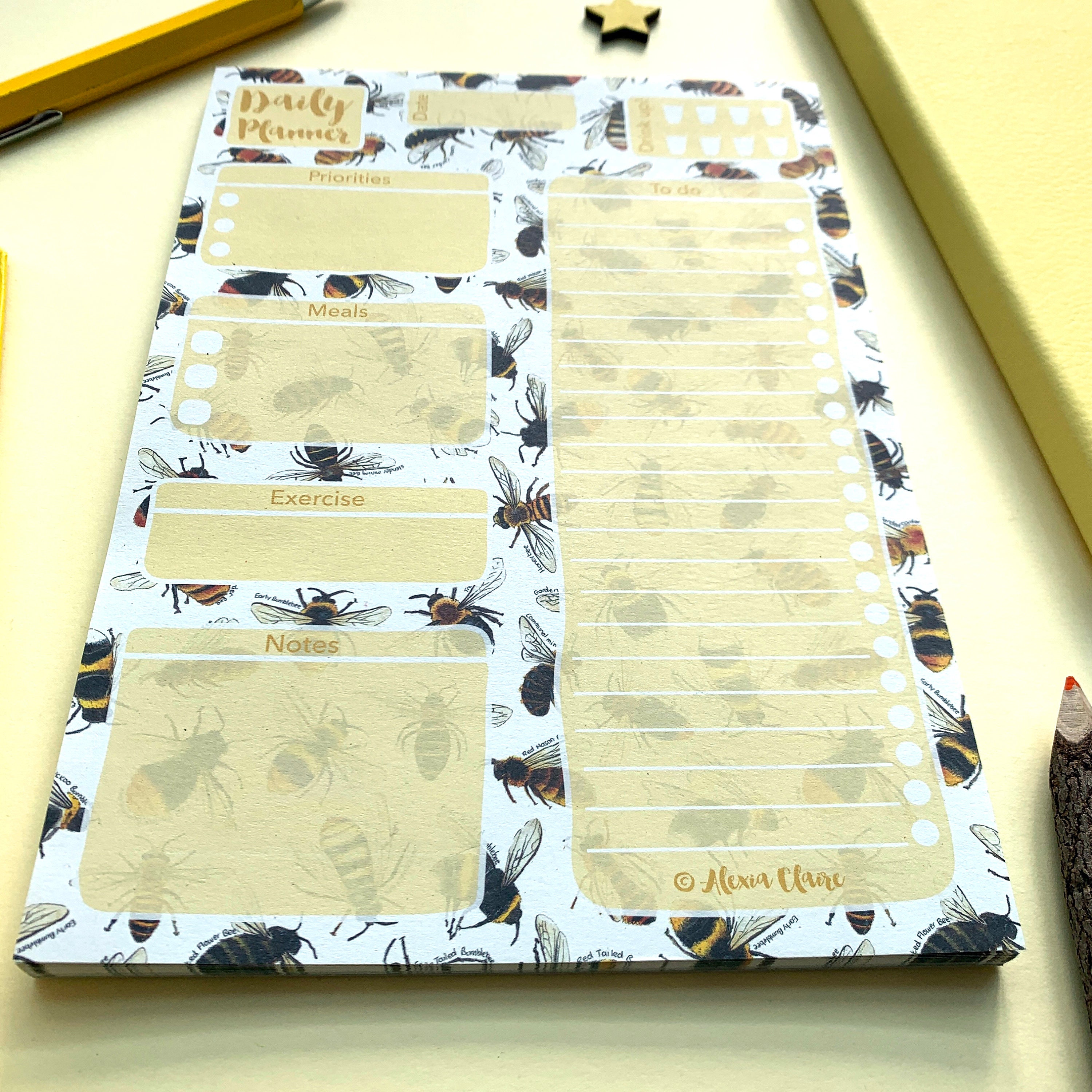 Bees Daily Planner Notepad - Daily to Do List British Bee Illustrated ...